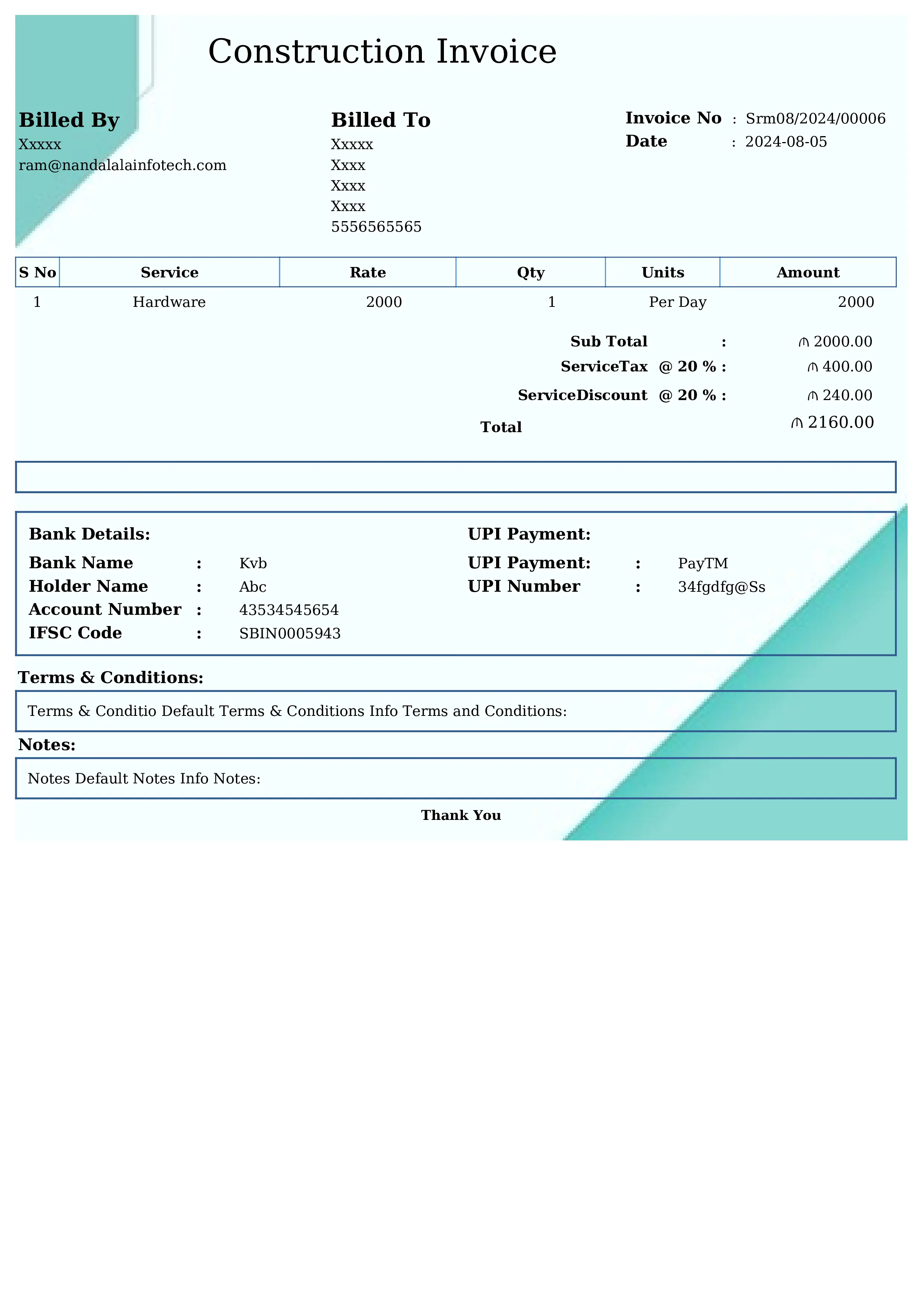 Construction Invoice Generator | InvoiceFree