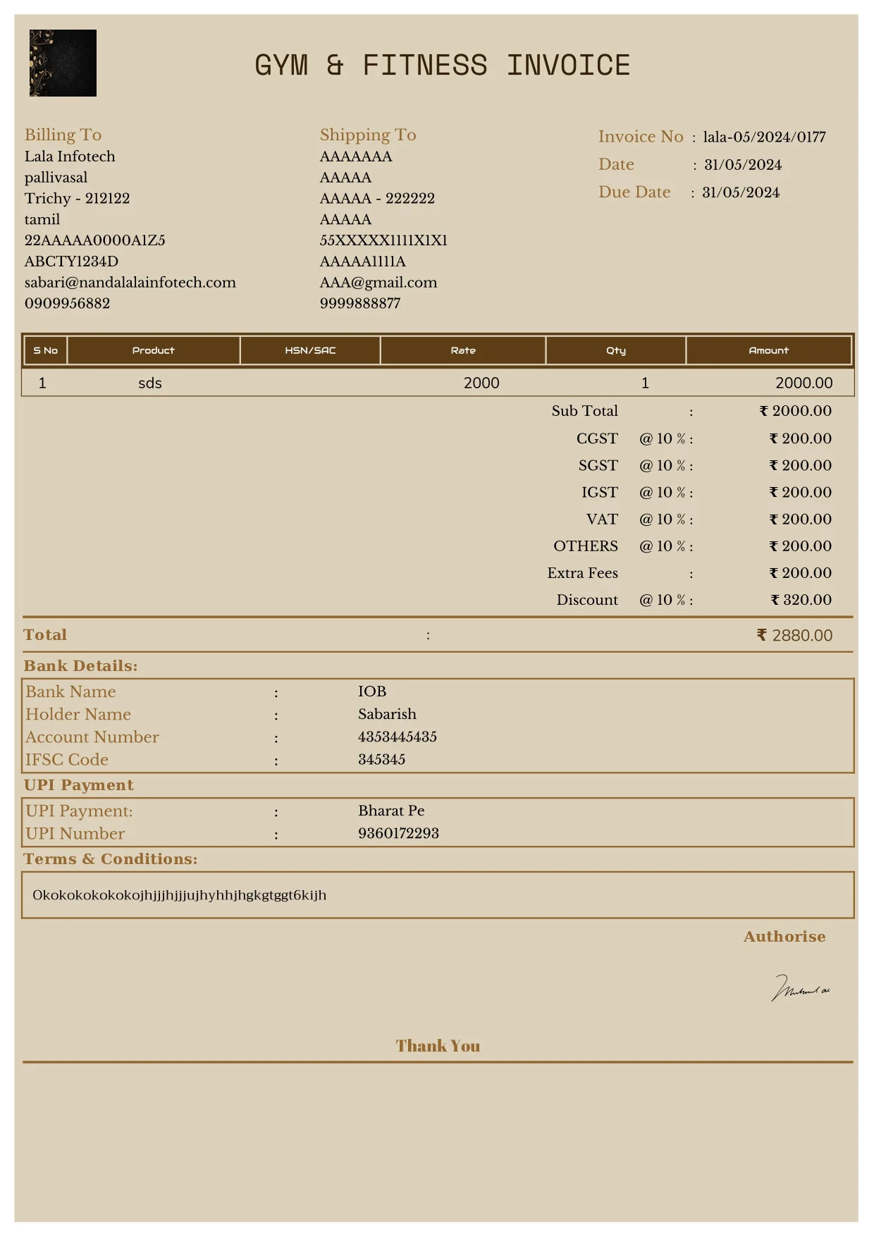Invoice Free | Gym & Fitness Invoice Generator,Creator,Maker