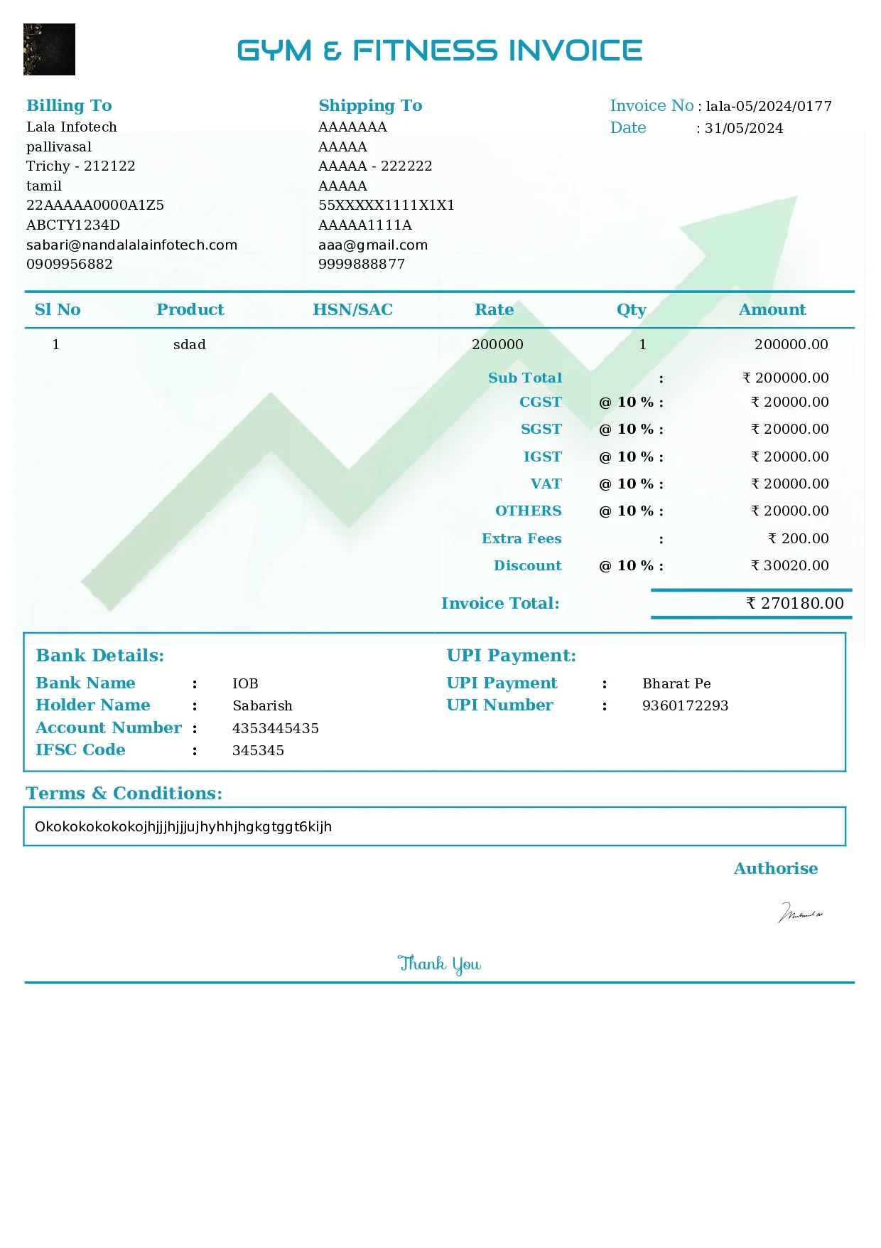 Invoice Free | Gym & Fitness Invoice Generator,Creator,Maker