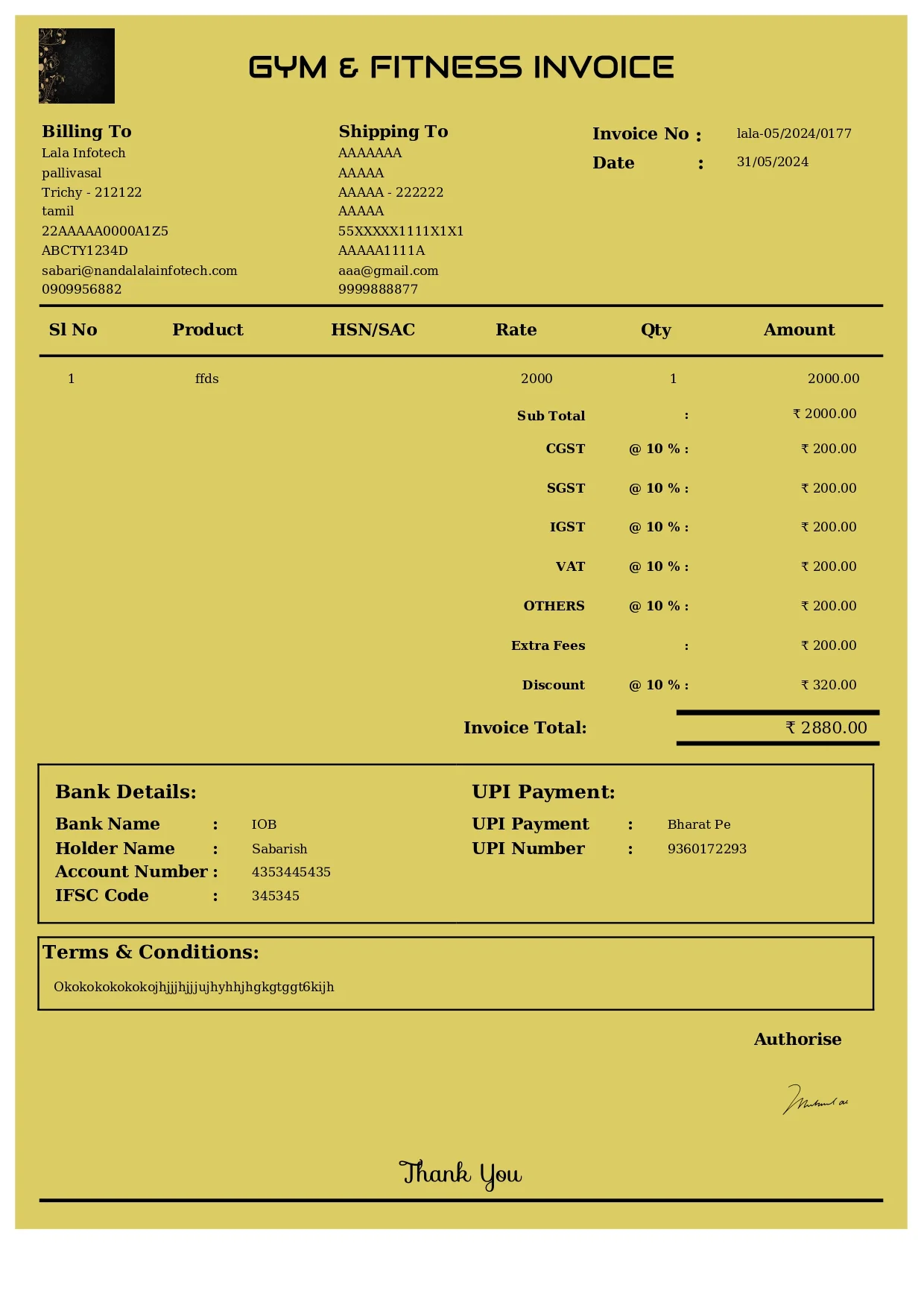 Invoice Free | Gym & Fitness Invoice Generator,Creator,Maker