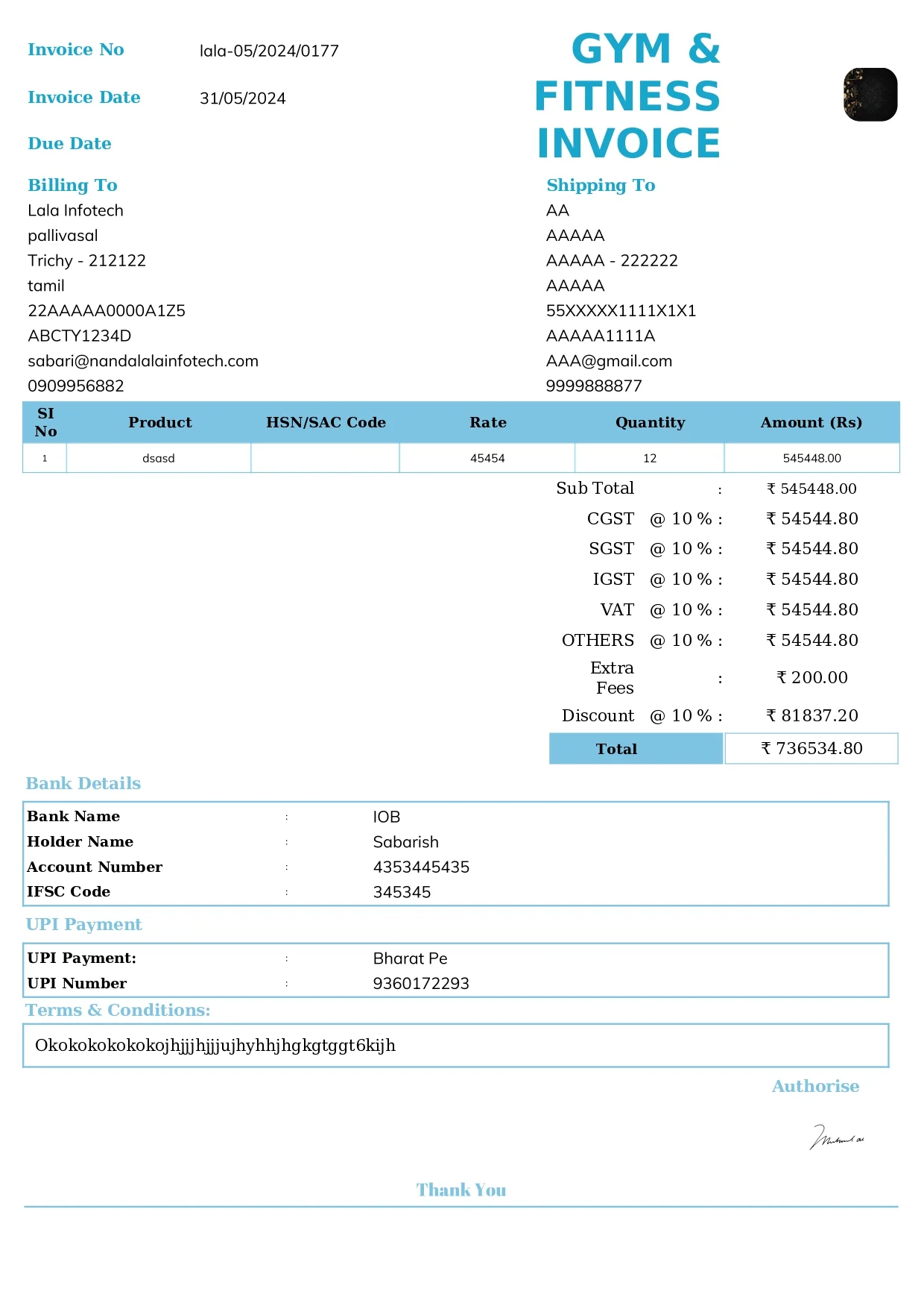 Invoice Free | Gym & Fitness Invoice Generator,Creator,Maker