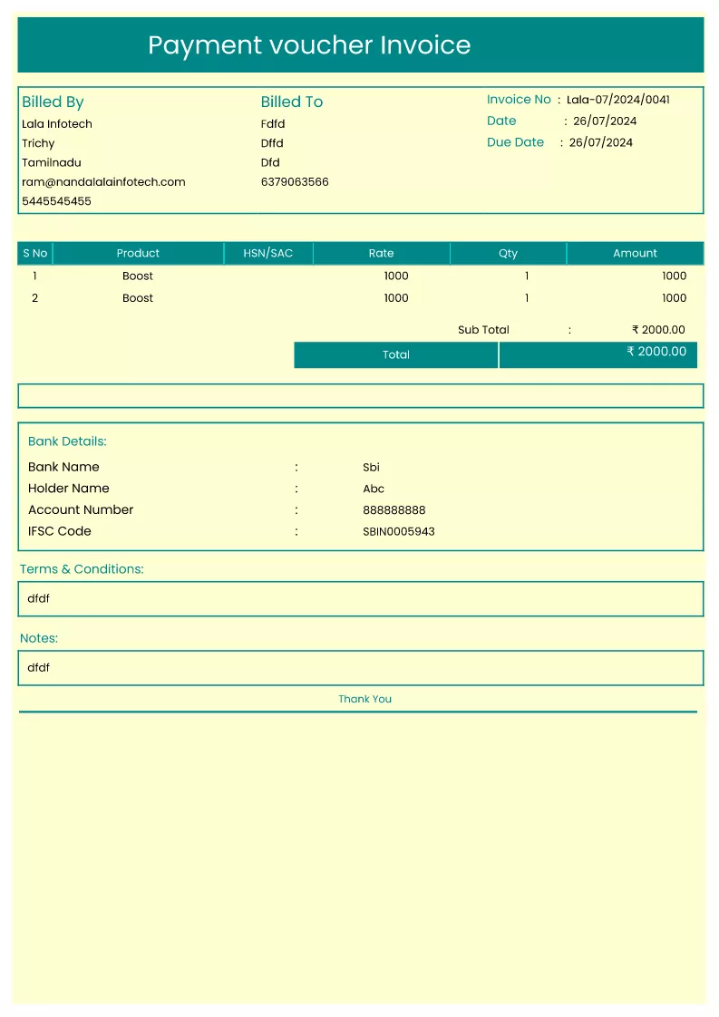 Payment voucher Invoice Generator | InvoiceFree