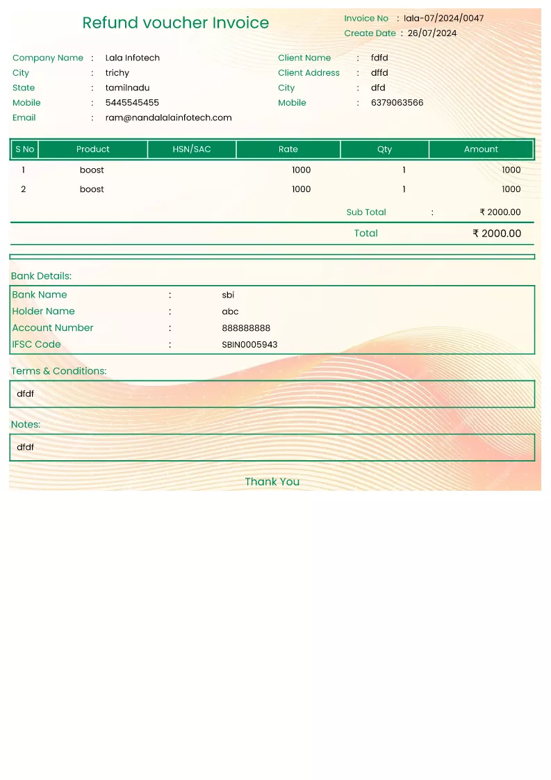 Invoice Free | Refund voucher Invoice Generator,Creator,Maker