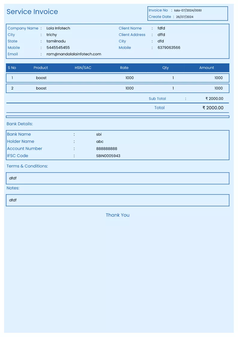 Fast Service Invoice Generator | Free Online | InvoiceFree