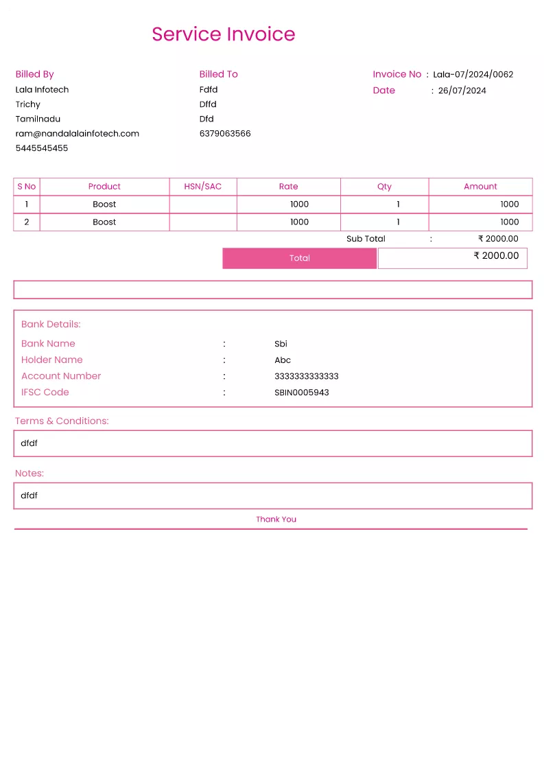 Fast Service Invoice Generator | Free Online | InvoiceFree
