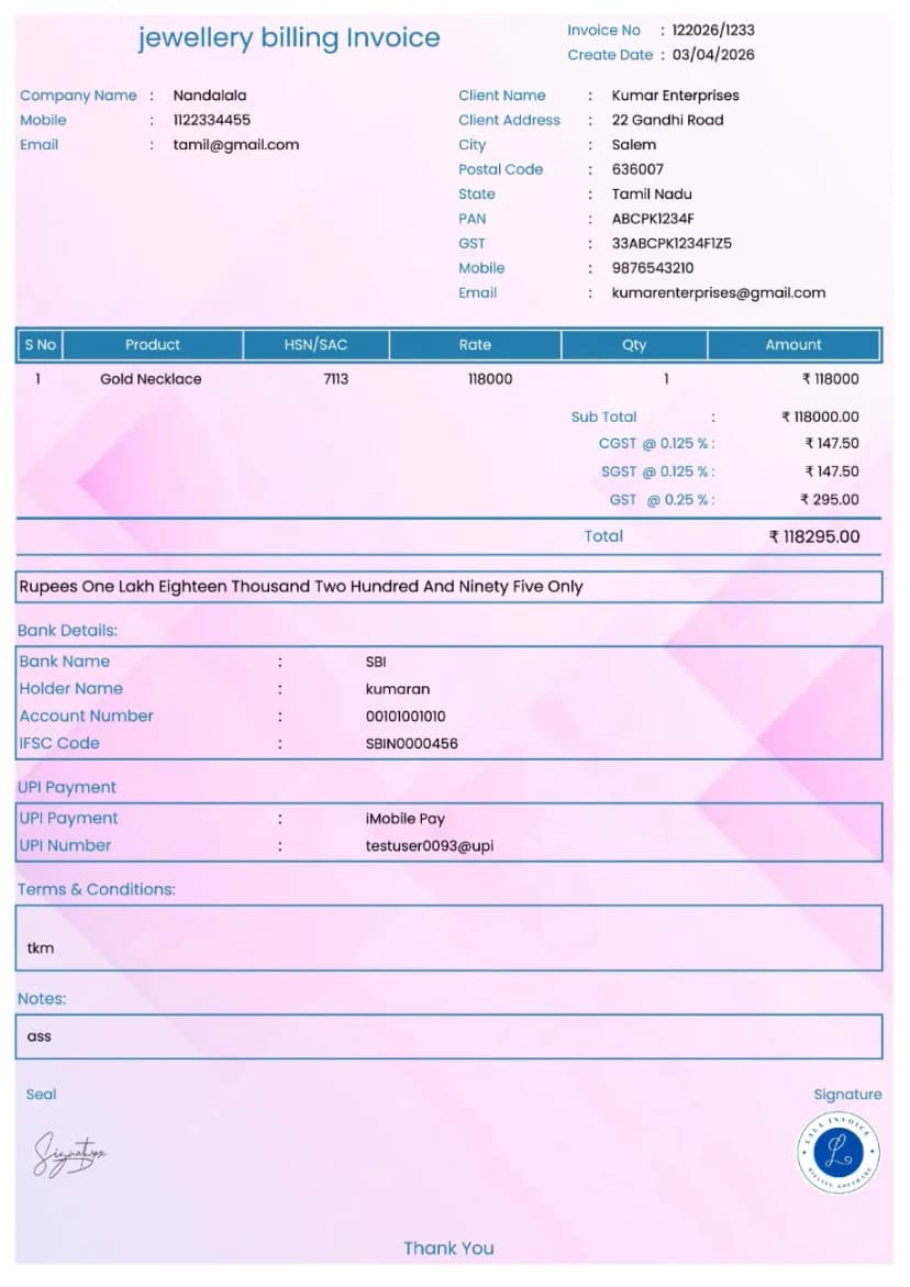 Online Jewellery Invoice Generator - Easy Billing | InvoiceFree