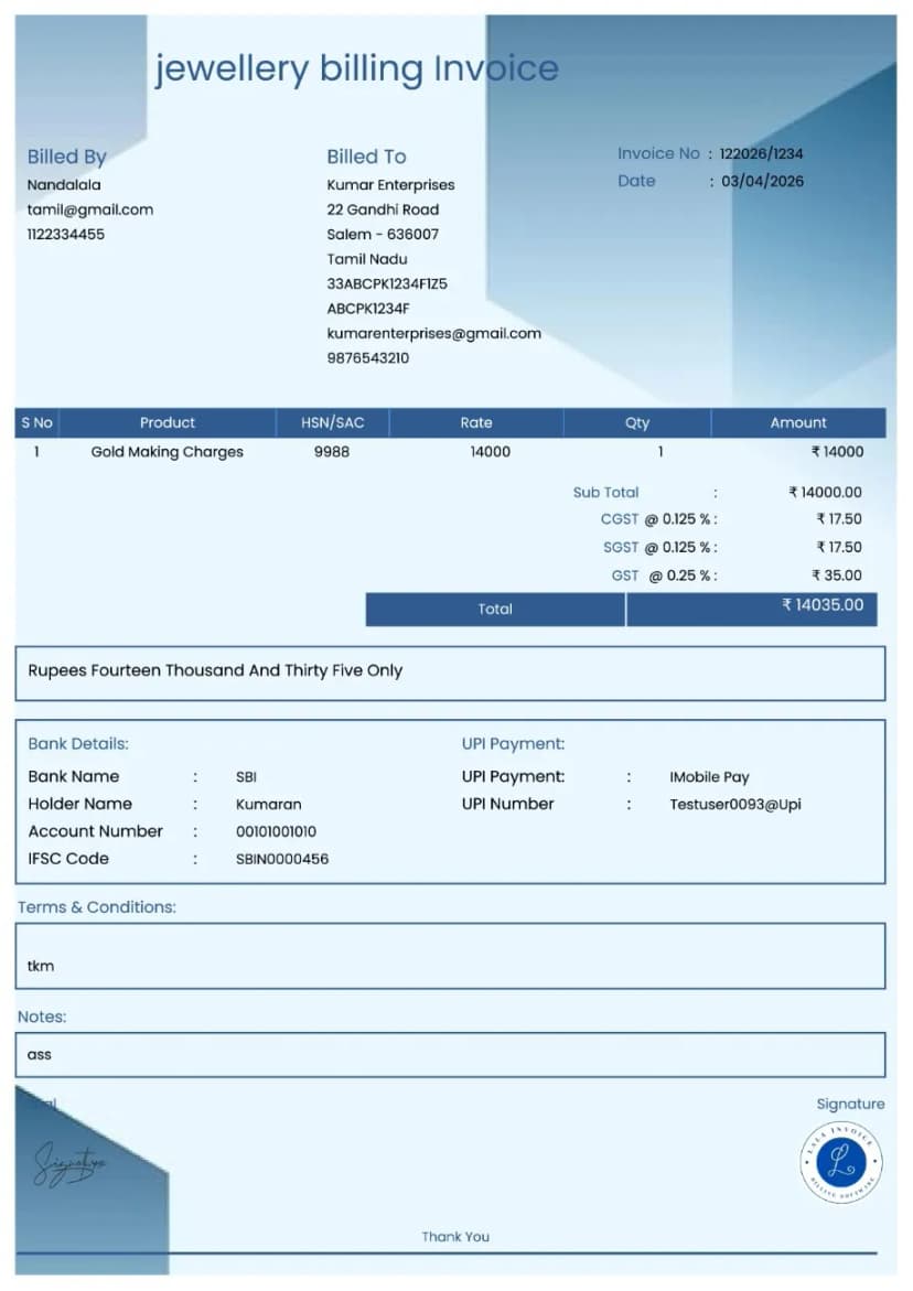 Online Jewellery Invoice Generator - Easy Billing | InvoiceFree