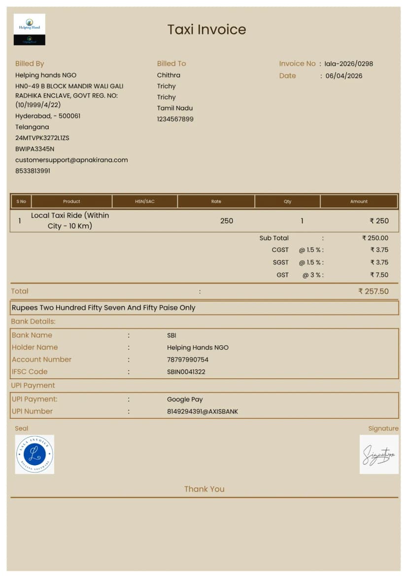 Free Taxi Invoice Generator - Cab Billing | InvoiceFree