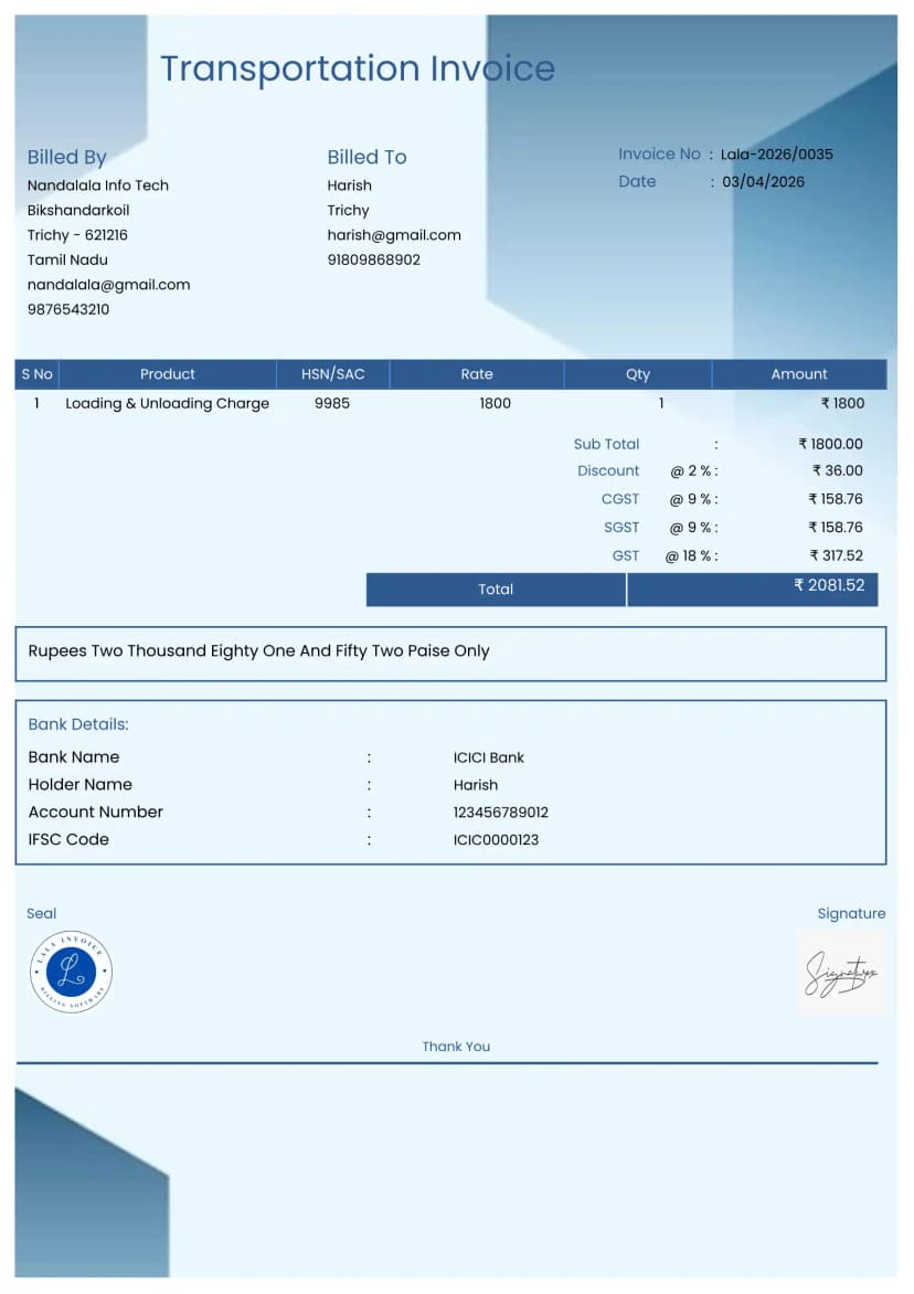 Free Transportation Invoice Generator Online | InvoiceFree