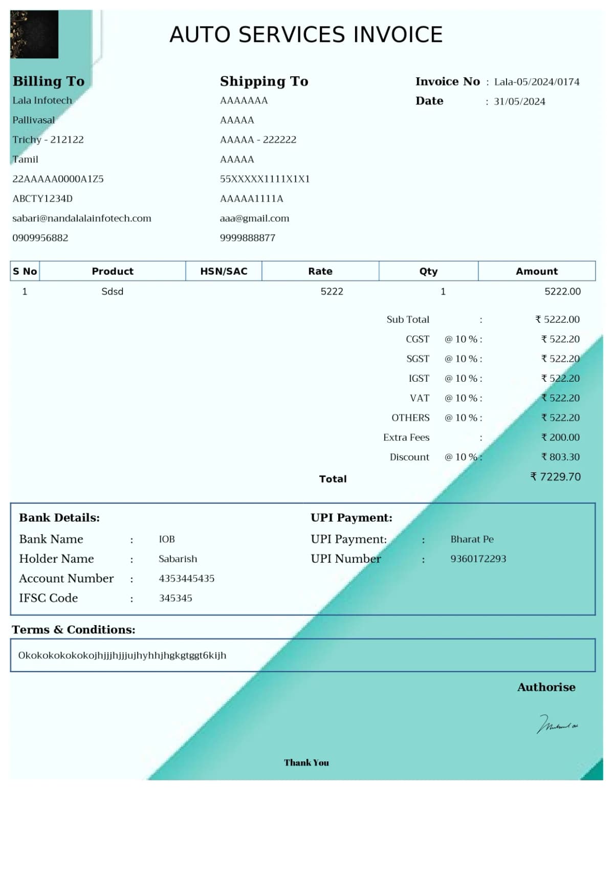 Auto Service Invoice Generator Free Online | InvoiceFree