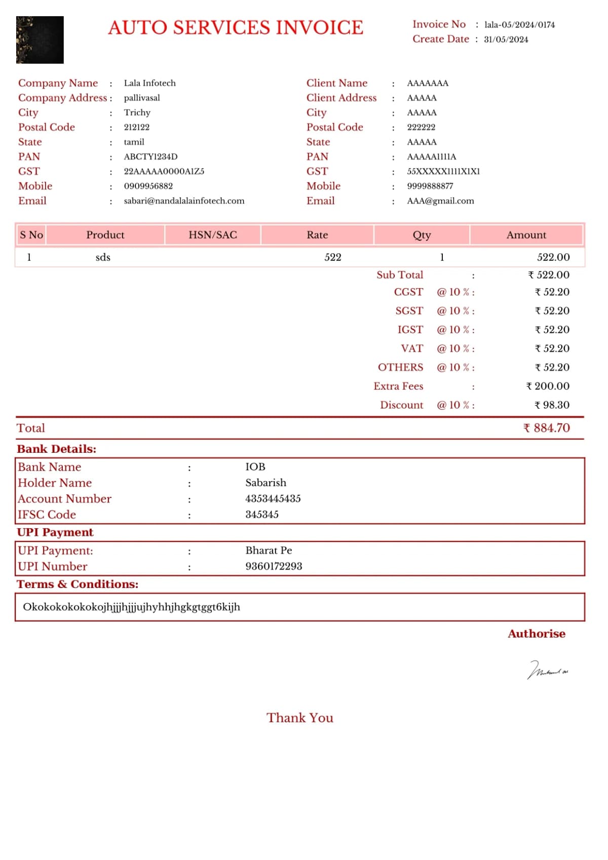 Auto Service Invoice Generator Free Online | InvoiceFree