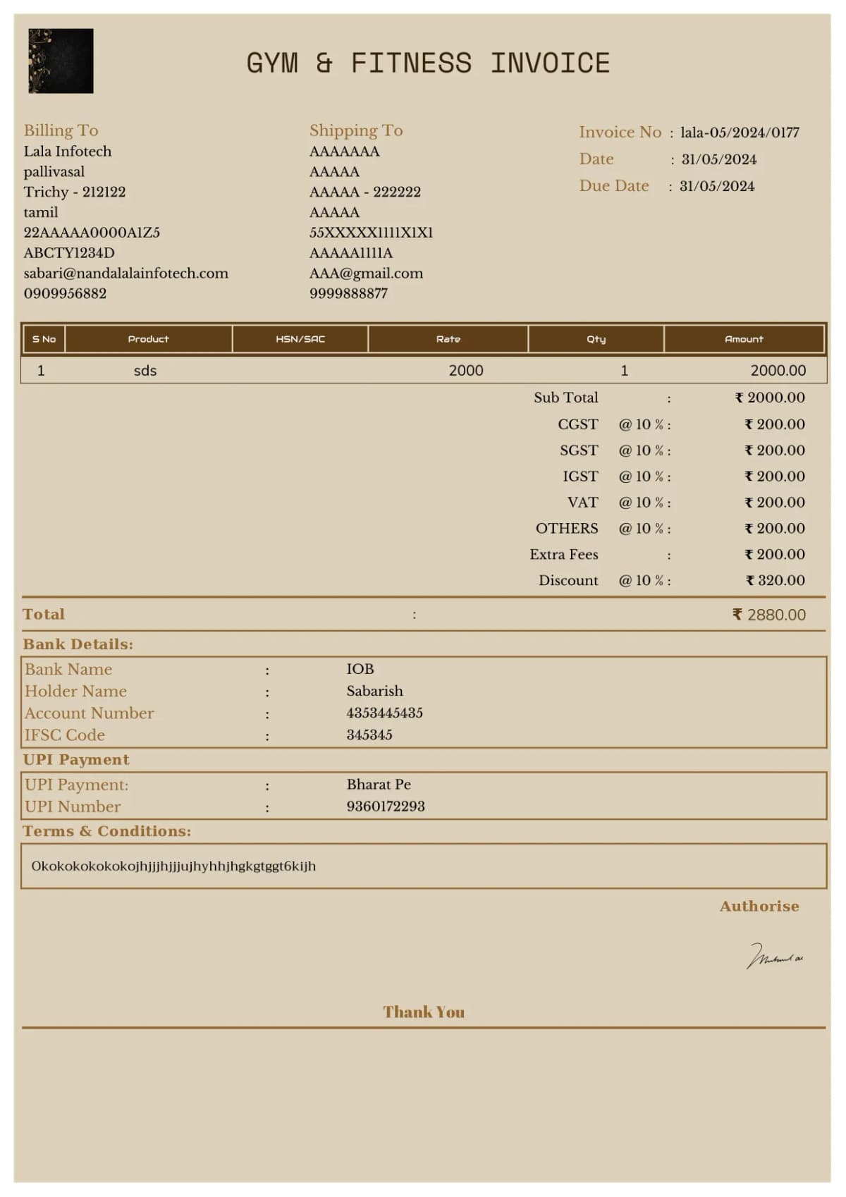Free Gym & Fitness Invoice Generator | InvoiceFree