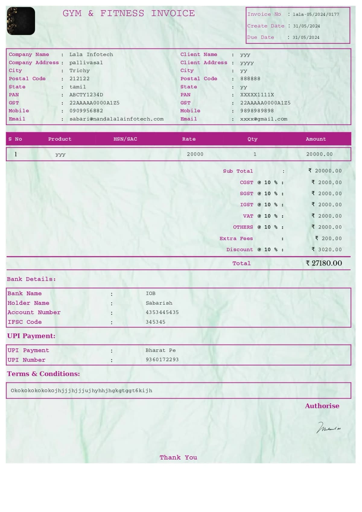 Free Gym & Fitness Invoice Generator | InvoiceFree