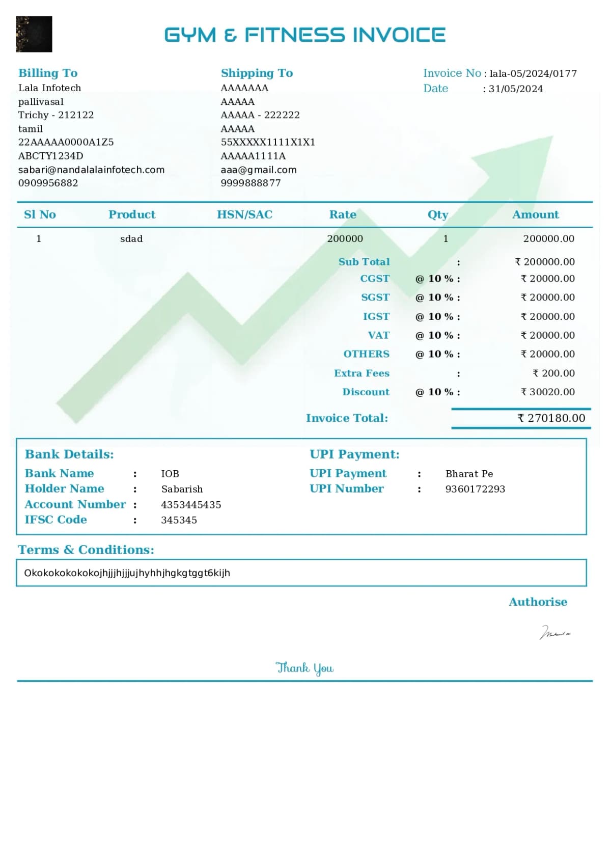 Free Gym & Fitness Invoice Generator | InvoiceFree