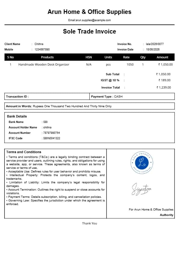 Sole Trader Invoice Generator Free Online | InvoiceFree