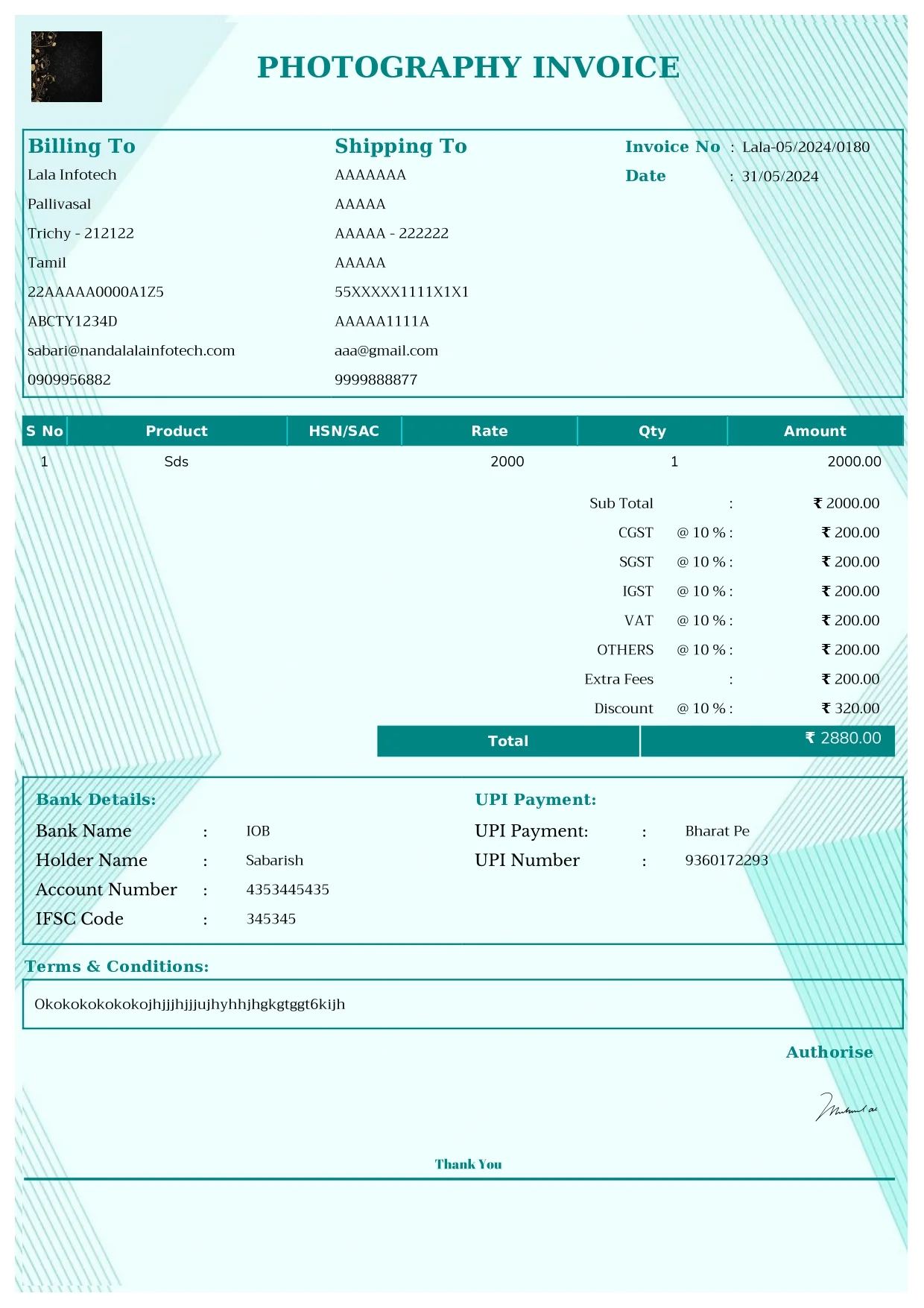 Free Photography Invoice Generator - 2 Minutes | InvoiceFree